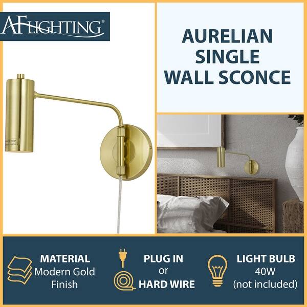 AF Lighting Aurelian Wall Sconce with Metal Shade for Plug-In or ...