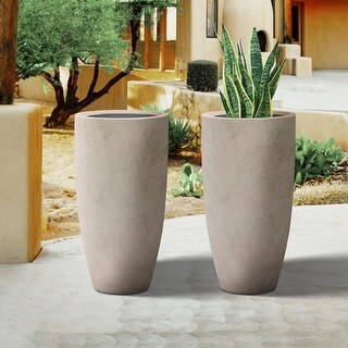 Plantara 24" H Tall Concrete planter(Set of 2), Large Outdoor Plant pot ...