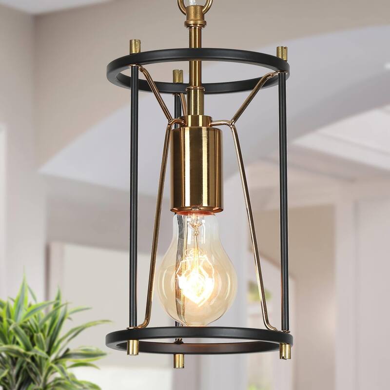 Modern Farmhouse 1-Light Black Gold Cylinder Cage Kitchen Island ...
