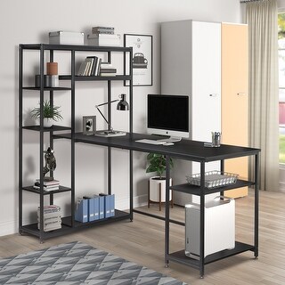 Black Office Computer desk with multiple storage shelves - Bed Bath ...