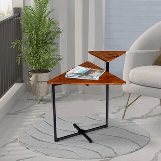 Triangular Wood Accent End Table with 2 Tier Tabletops - Bed Bath ...