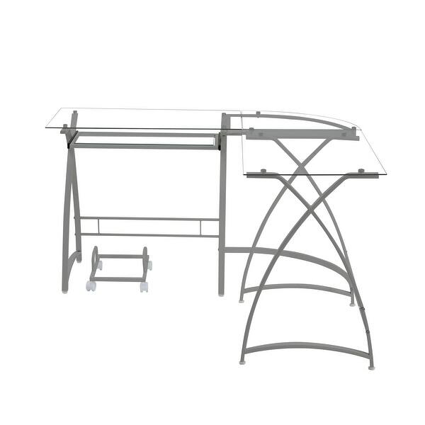 Computer Desk in Clear Glass Pull Out Keyboard Panel Workstation Desks ...