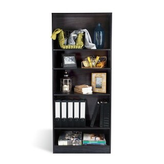 5-Tier Shelf Stable Bookcase with Three Adjustable Shelves, Space ...