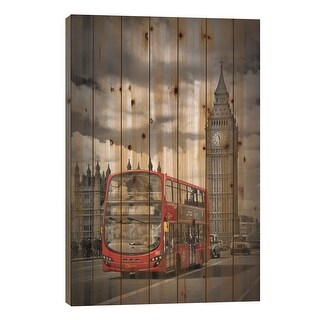 London Houses Of Parliament & Red Bus Print On Wood by Melanie Viola ...