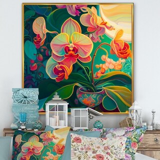 Designart "Blossoming Orchid In Bright Retro Colors III" Floral Orchid ...
