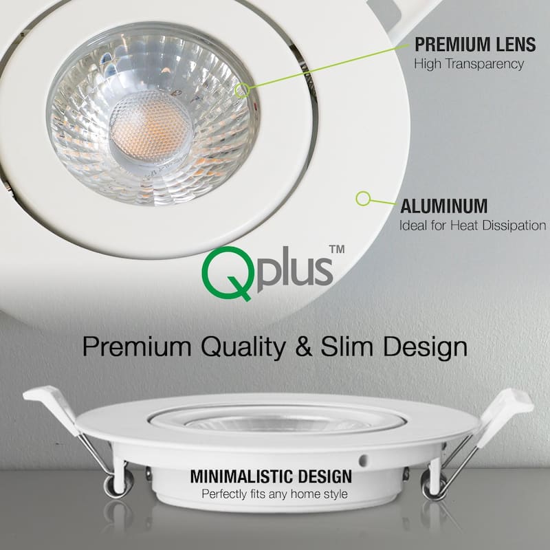 QPLUS 4 Inch Adjustable Eyeball Gimbal LED Recessed Light Canless, 10W ...