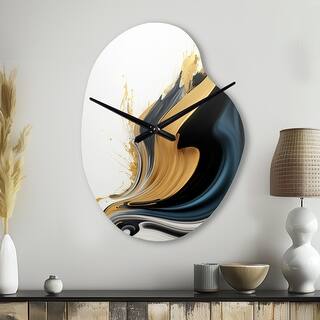 Black, White And Gold Liquid Art III - Abstract Liquid Ink Wall Clocks ...
