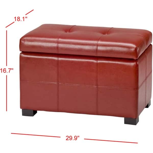 Safavieh Maiden Tufted Red Bicast Leather Storage Bench - 30.1" x 18.1 ...