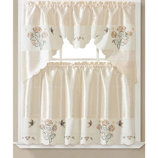 Emily 3 Piece Embroidered Kitchen Curtain Set, Swag 60x36, Tiers 30x36 ...