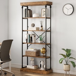 Bookshelf Industrial Bookcase Wooden Storage Open Rack Shelf with Metal ...