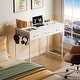 Small White Computer Desk with 3 Fabric Drawers for Home Office Bedroom ...
