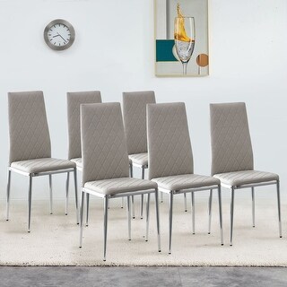 Grid armless high backrest dining chair 6-piece set with metal legs ...