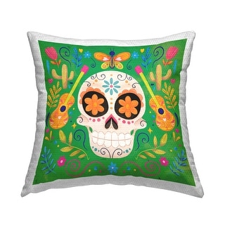 Stupell Green Day Of Dead Patterned Skull Printed Outdoor Throw Pillow ...