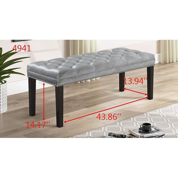 Contemporary Style Grey Accent Upholstered Bench Button Tufted Seat ...