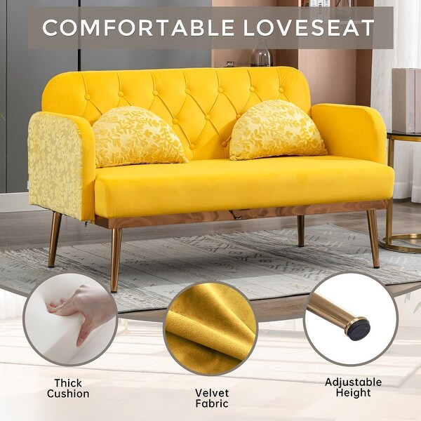 Yellow velvet loveseat store