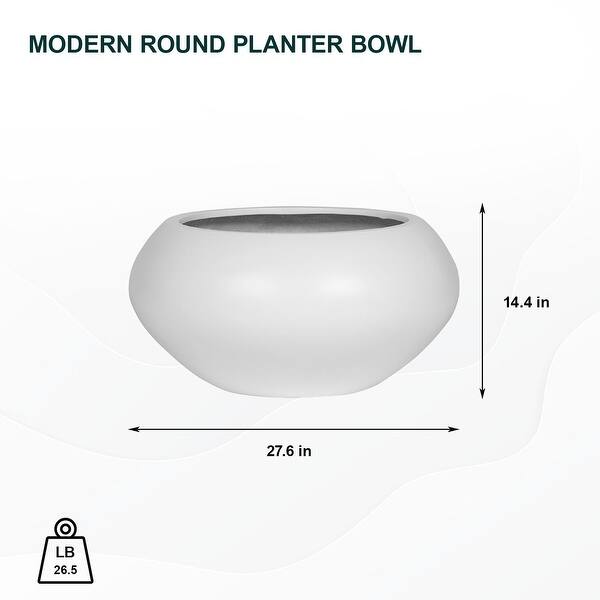 Pottery Pots Cora Fiberstone Indoor Outdoor Modern Round Planter Bowl ...
