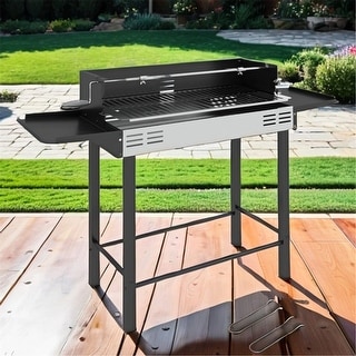 BBQ Rotisserie Grill with 3-Level Grill Grate and Wind Deflector - Bed ...