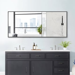 Reflections Sleek Modern 30x70" Black Aluminum Framed Wall Mirror - Bed ...