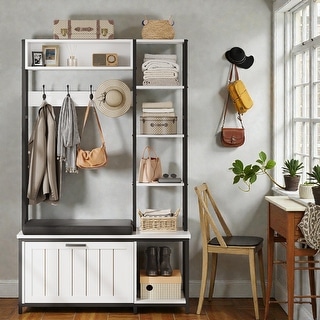 Hall Tree with Bench and Shoe Storage, Entryway Coat Rack with Flip ...