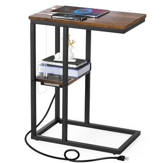C Shaped End Table with Charging Station,Sofa Side Tables with USB ...