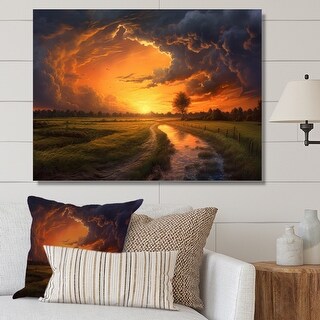Designart "A Single Tree Sunset Waterway In Flanders Fields" Meadow ...