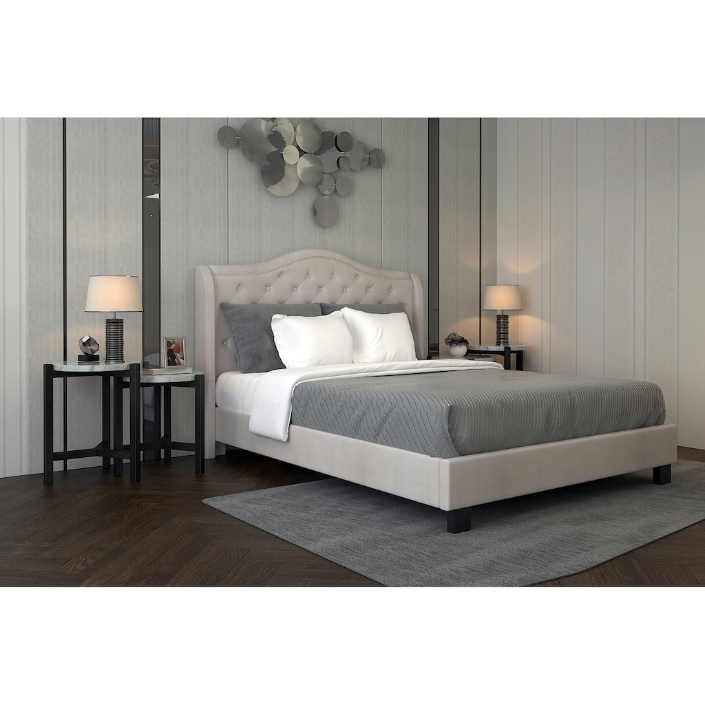 Queen Tufted Platform Wing Bed with Stud Accents - Overstock - 16536400
