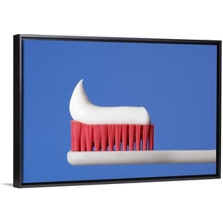 "Close-up of toothpaste on a toothbrush" Black Float Frame Canvas Art ...
