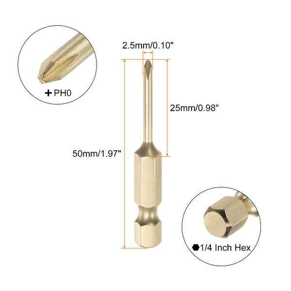 5pcs PH0 Phillips Head Screwdriver Drill 2" Length 0.12" Dia 1/4 Inch ...