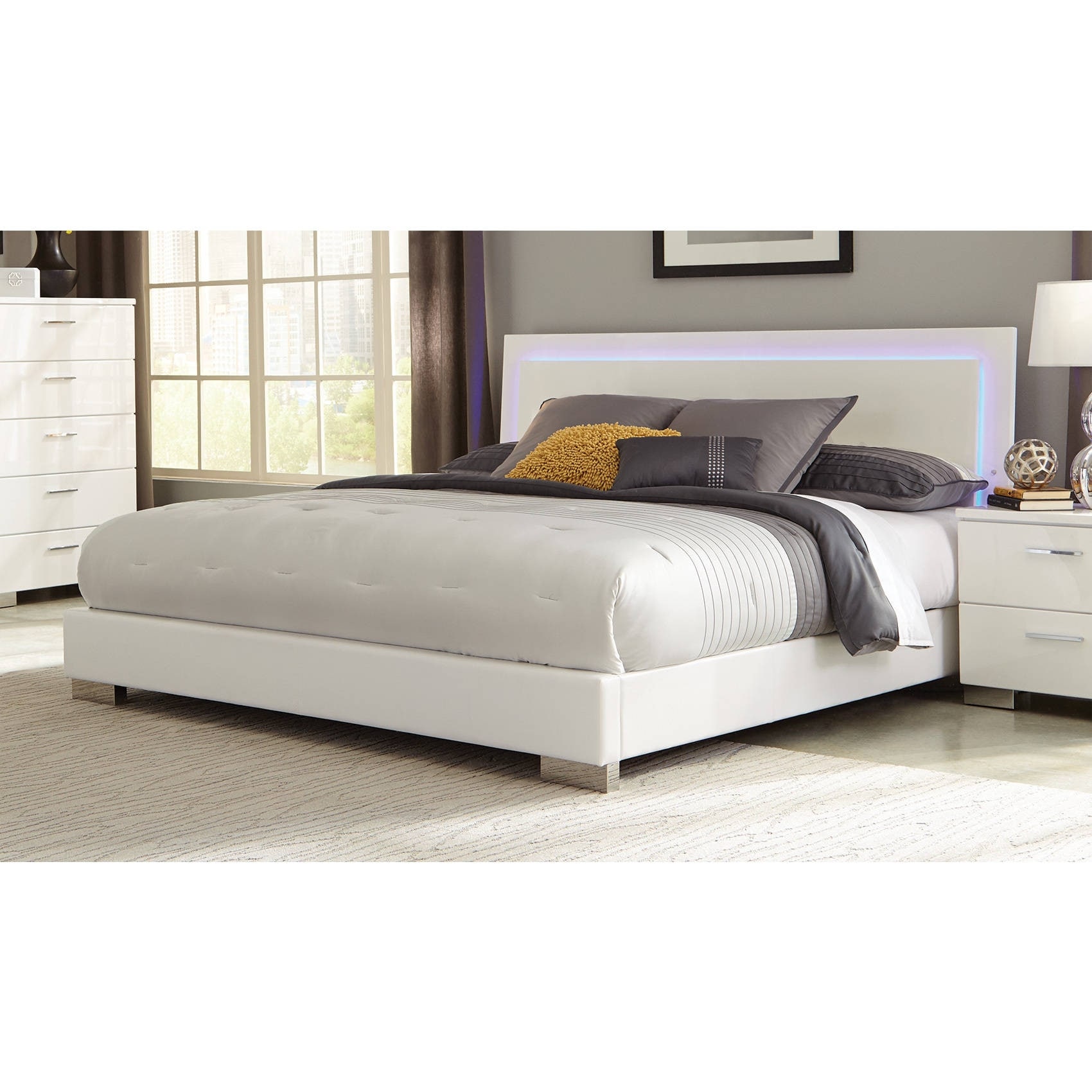 Felicity Glossy White Panel Bed with LED Lighting - On Sale - Bed Bath ...