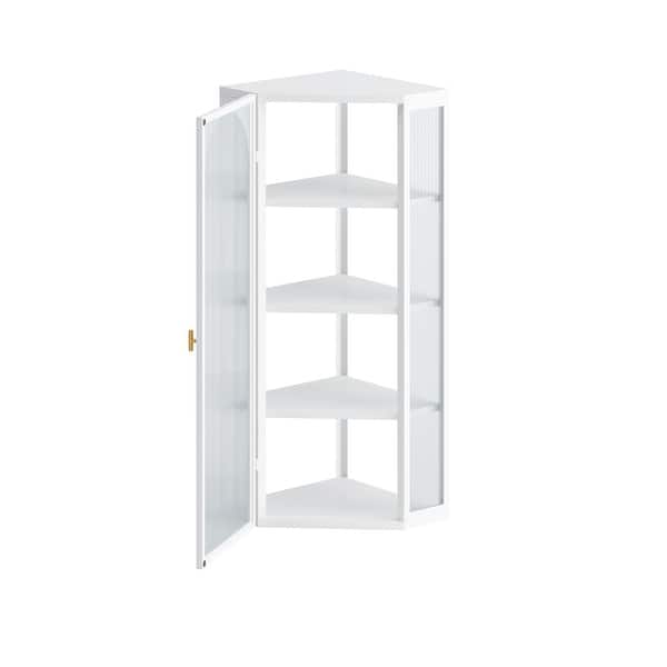 Glass Door Wall Mounted Corner Cabinet w/ Featuring Four-tier Storage ...