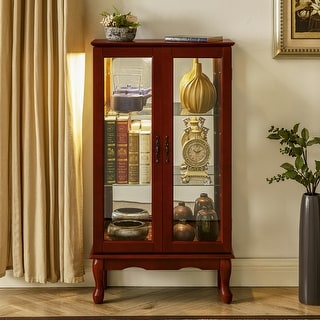 Lighted Curio Display Cabinet With Adjustable Shelves And Mirrored Back ...