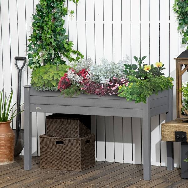 Elevated Wooden Planter Box Raised Garden Bed Trough-shaped Planter Box ...
