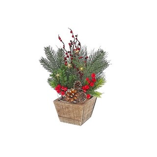 Christmas Led Pine Pot With Red Berries - Bed Bath & Beyond - 38431685
