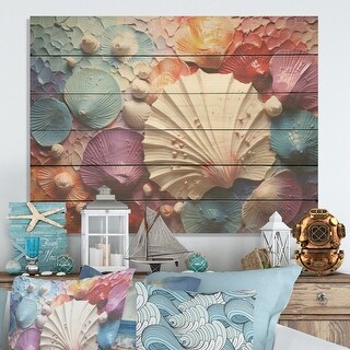 Designart "Coastal Seashell Tranquility" Seashell Wood Wall Decor ...