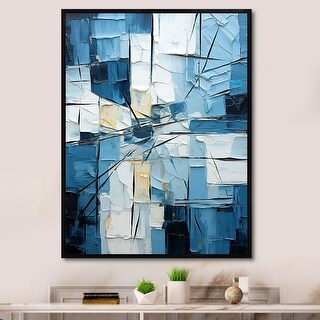 Designart "Cubism Blue And White Fight" Abstract Shapes Framed Wall Art ...