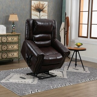 Antique Brown Faux Leather Power Lift Recliner Chair with Massage ...