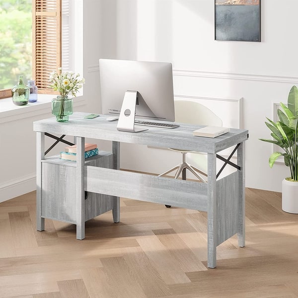 55 inch Computer Desk with Storage Cabinet Home Office Farmhouse Style ...