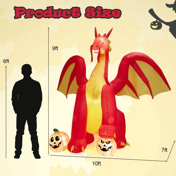 Gymax 10' Halloween Inflatable Fire Dragon Air-blown Decor w/ Wings ...