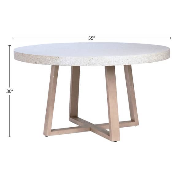 Aiden 55-inch Diameter Round White Terrazzo and Acacia Dining Table ...