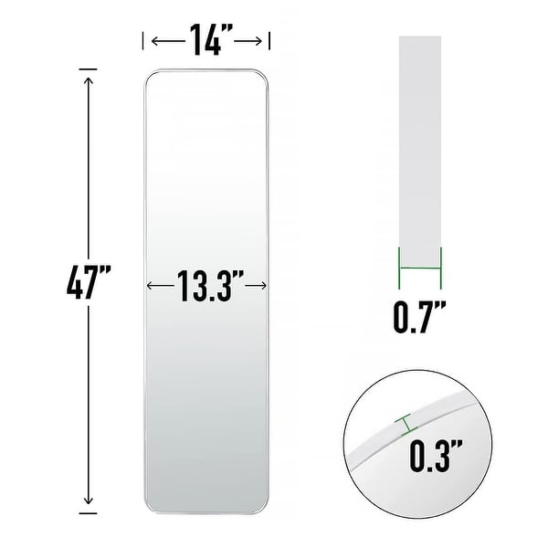 47x14 Mirror Rectangle Full Body Length Door Hanging Wall Mounted Metal ...