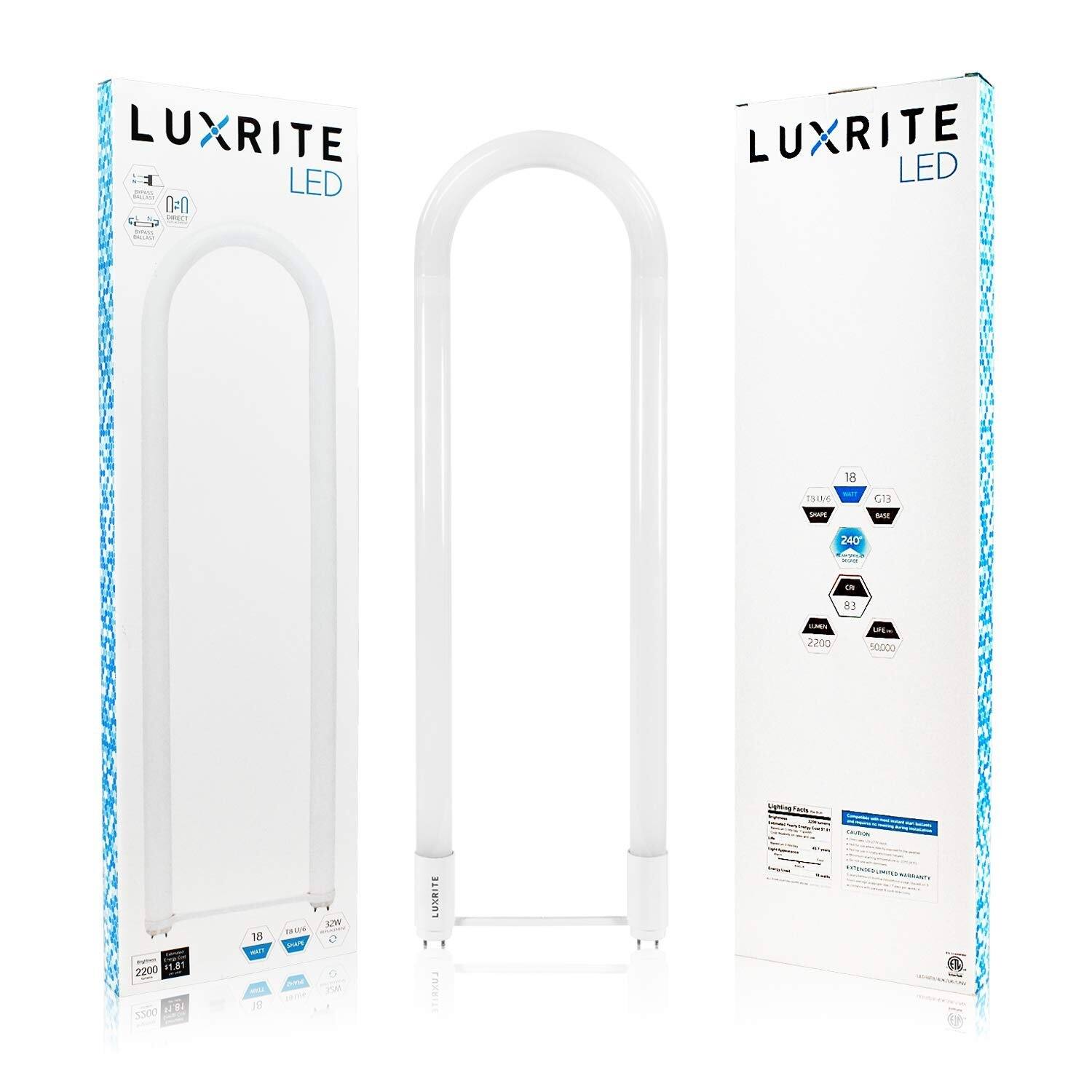 Luxrite U Bend LED Tube Light, T8 T12, 18W (32W Equivalent), 2100 ...