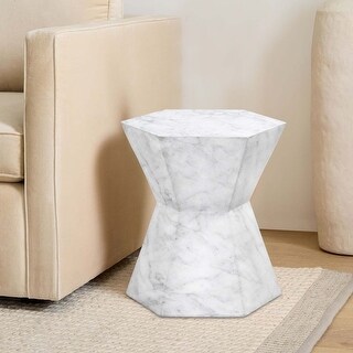 Hexagonal Hourglass Shape Faux Marble Concrete Accent Table, White ...