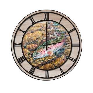 Wall Clock with Natural Woodgrain Accent - Rainbow Trout - Black ...