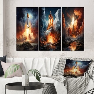 Designart "Rocketship Celestial Dreams" Rocketship Wall Art Set Of 3 ...