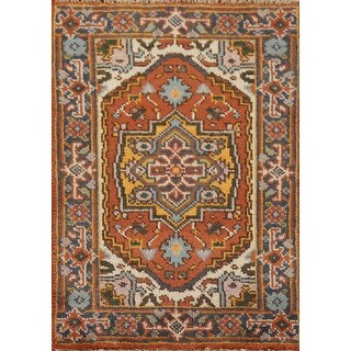 Orange Geometric Heriz Serapi Oriental Rug Hand-Knotted Wool Carpet - 2 ...