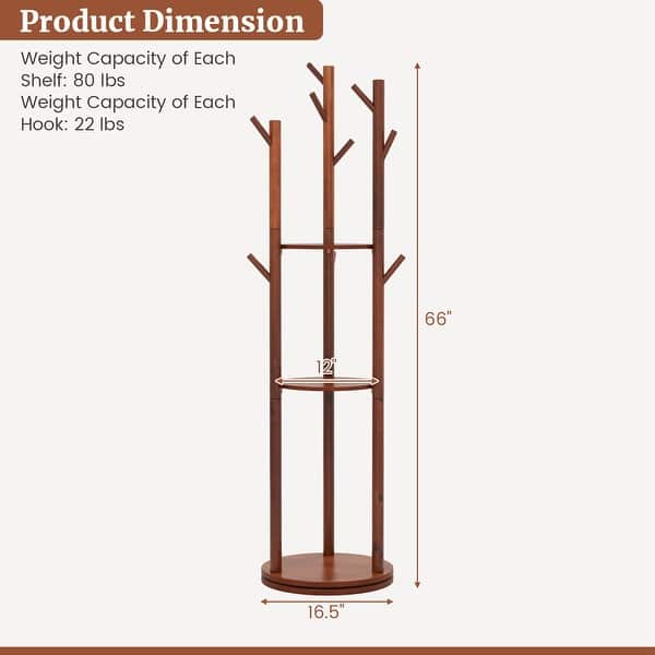 Costway Freestanding Wooden Coat Tree Rotary Coat Rack with 3 Display ...
