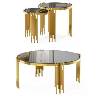 Round Glass Living Room Coffee Table Set with Nesting End Tables - Bed ...