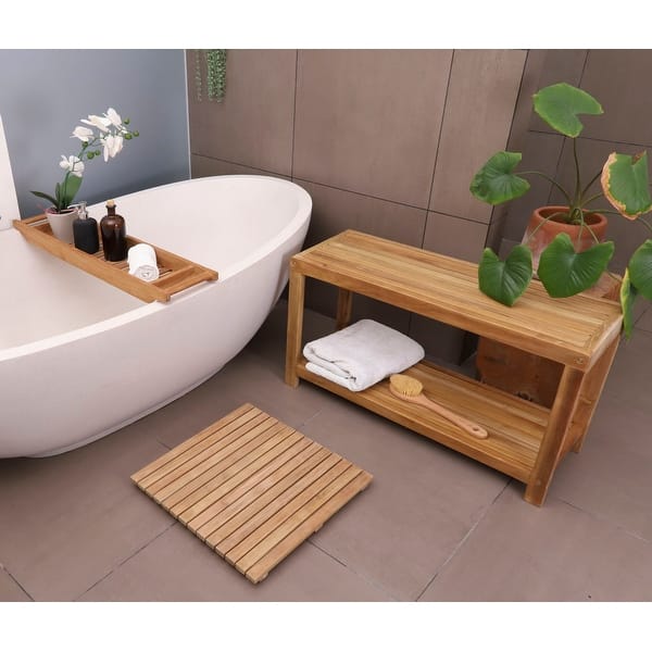 Nordic Style Natural Teak Spa Bench with Shelf 35undefined - Beige - On ...