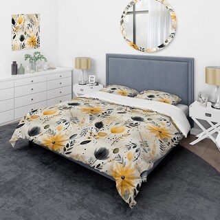 Designart "Urban Bohemian Ferns Pattern" Yellow cottage bed cover set ...
