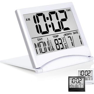 Foldable Travel Alarm Clock - Silver LCD Desk Clock - Bed Bath & Beyond ...